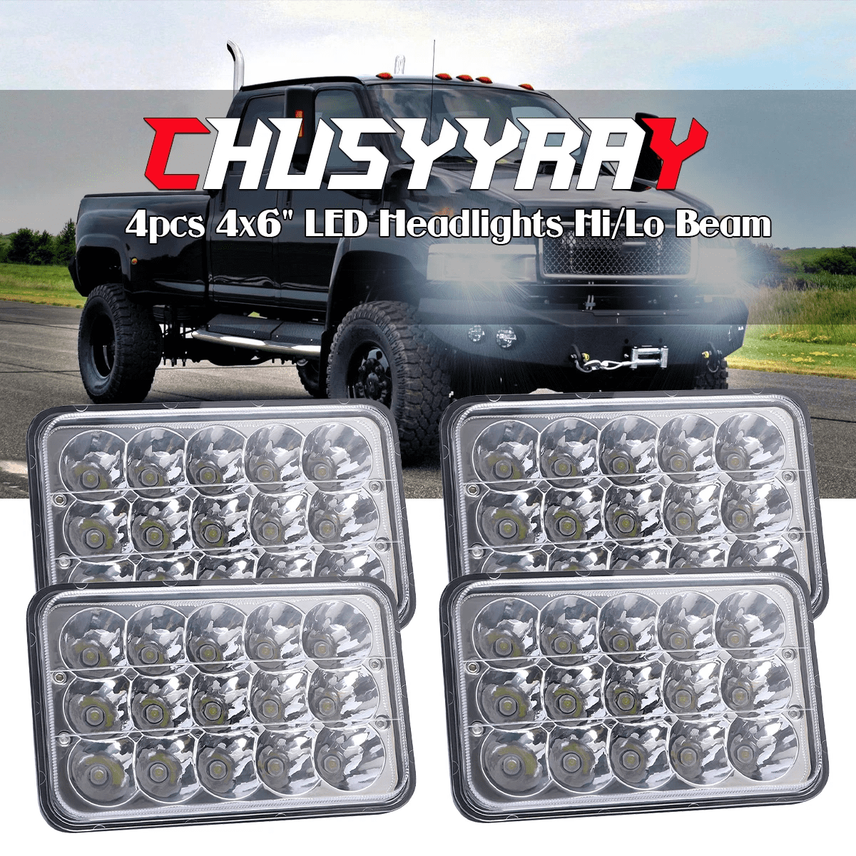 4pcw 4x6inch Led Headlights Hi/Lo Beam DRL for Dodge D150 D200 Pickup ...