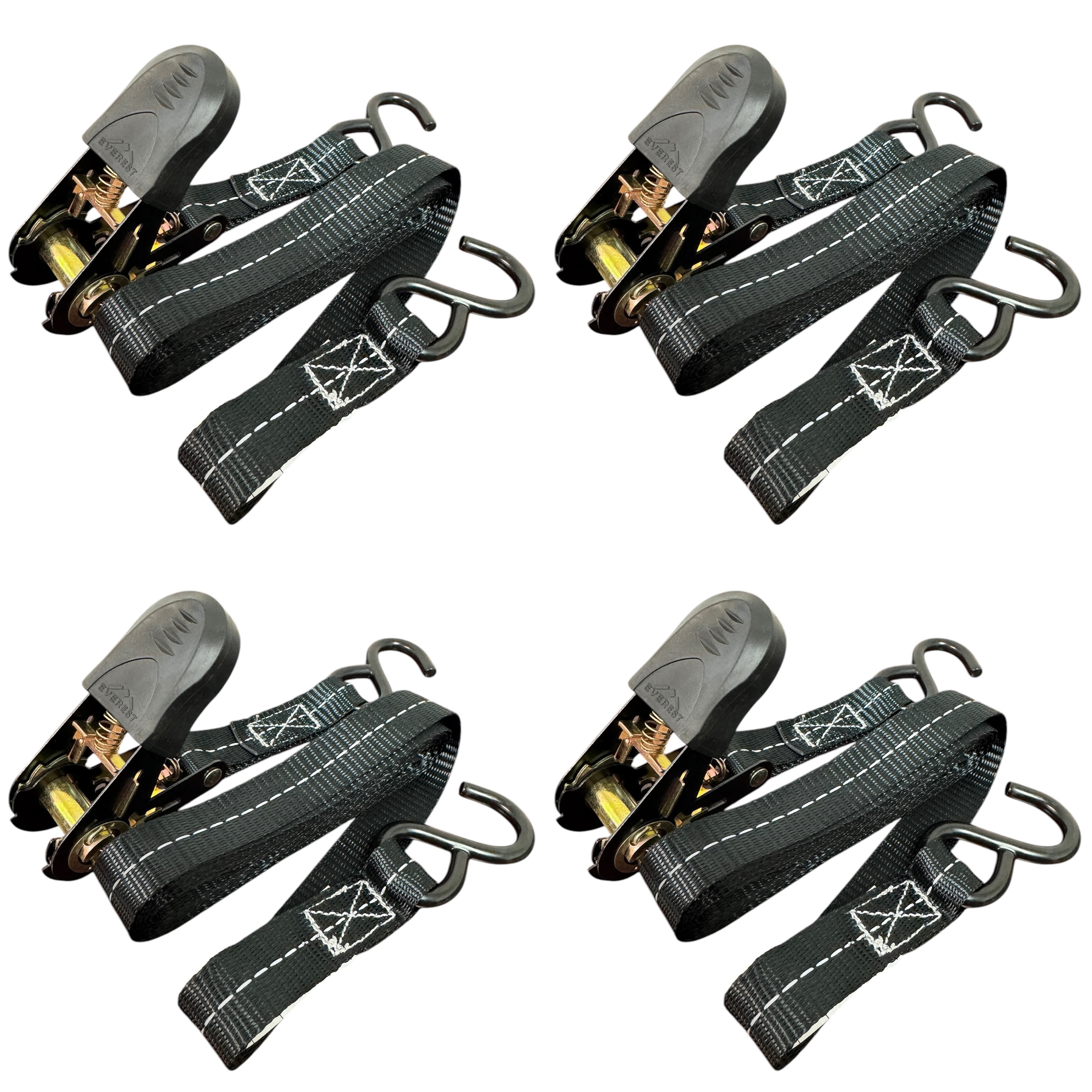 Everest 4pk 1"x 15' Reflective Black Ratchet Tie Down Straps S-Hook ...