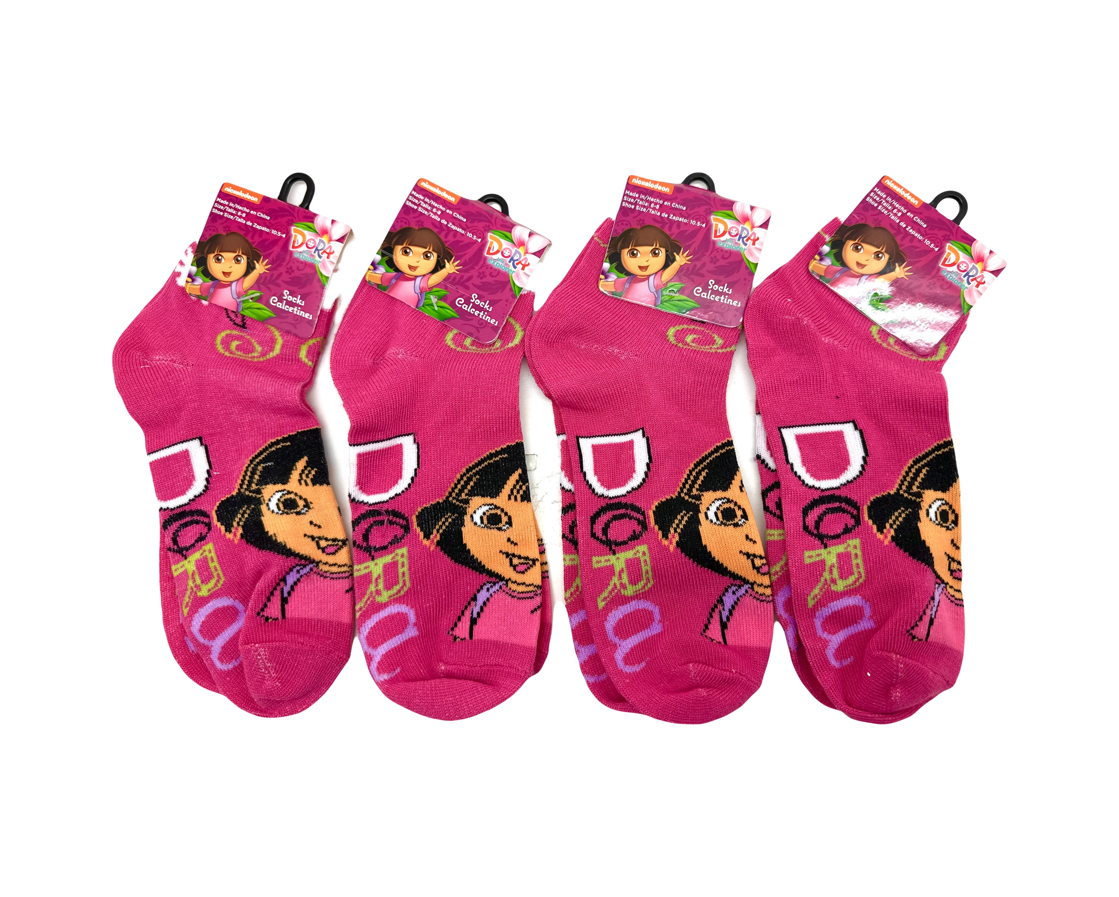 4pk Dora the Explorer Sitting Cross Legged Pink/White Socks (4 Pairs ...