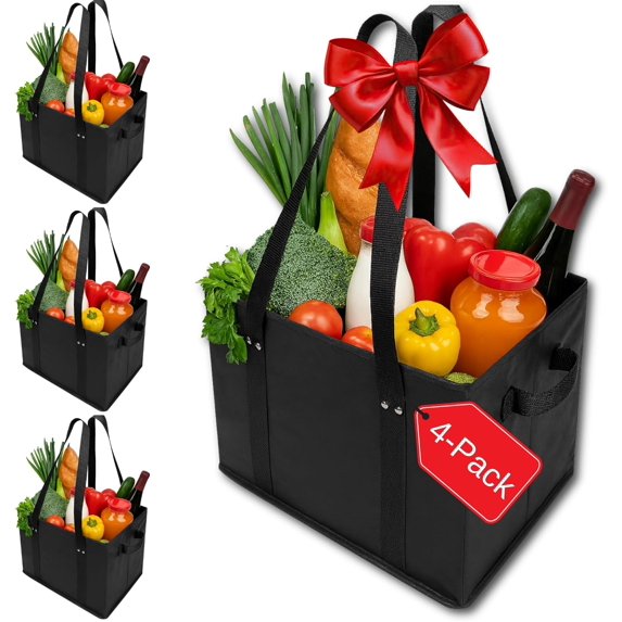 4pk Grocery Bags Shopping Bags Tote Box Large Heavy Duty Groceries Bag ...