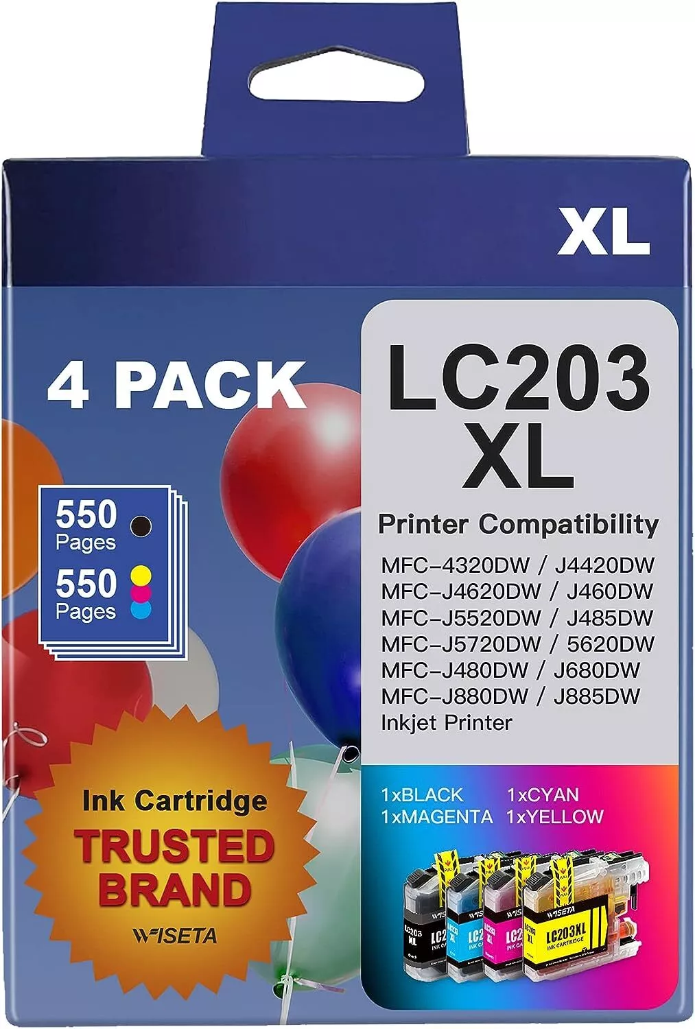 4pk LC203XL LC-203XL Ink Set For Brother LC201 MFC-J460dw MFC-J480dw ...