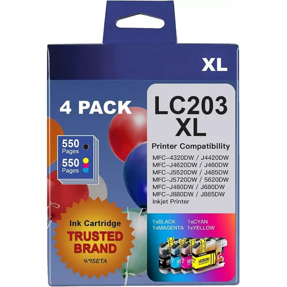 4pk LC203XL LC-203XL Ink Set For Brother LC201 MFC-J460dw MFC-J480dw ...