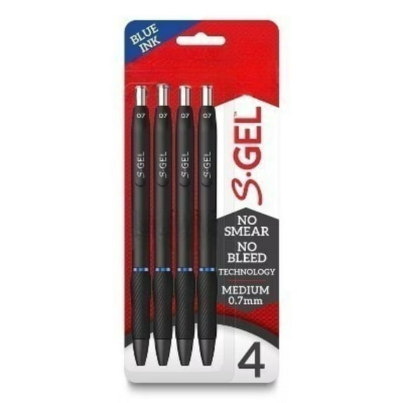 4pk Pens 0.7mm Medium Tip Blue: Retractable, Contoured Rubber Grip ...