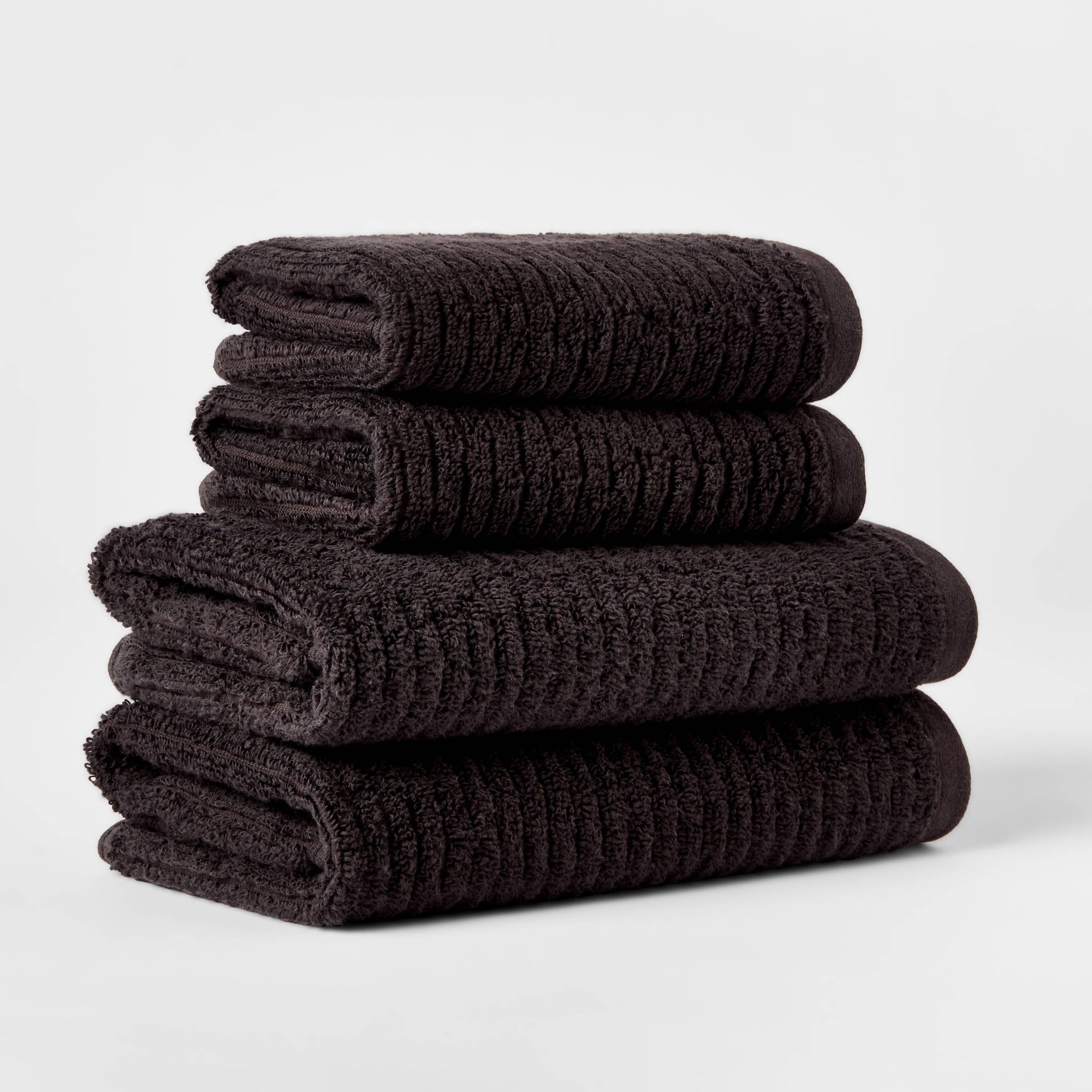 4pk Quick Dry Ribbed Hand/Wash Towel Set Washed Black - Cotton Terry ...