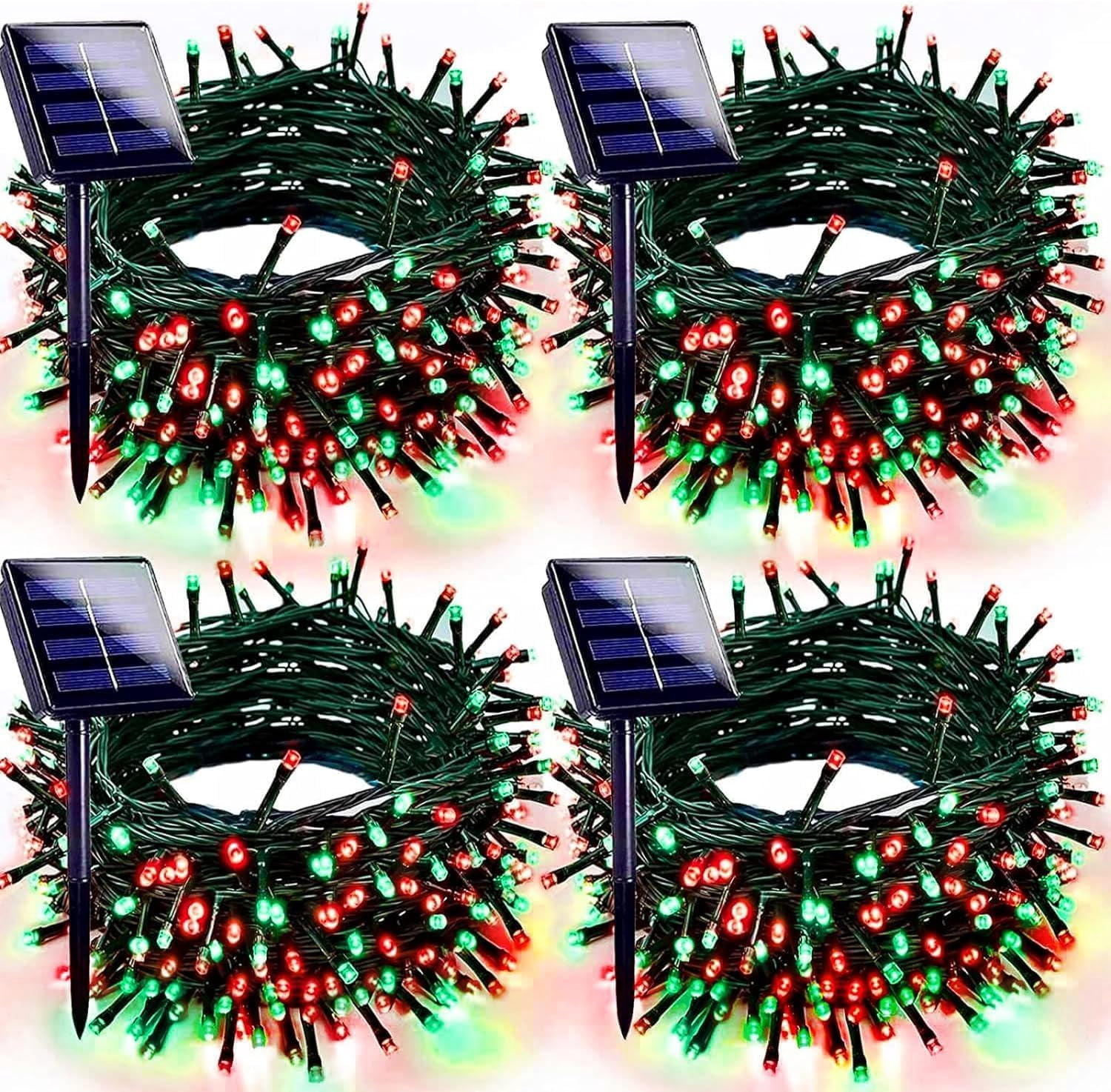 4pk Red and Green Solar Christmas Lights Outdoor Waterproof, 400LED ...