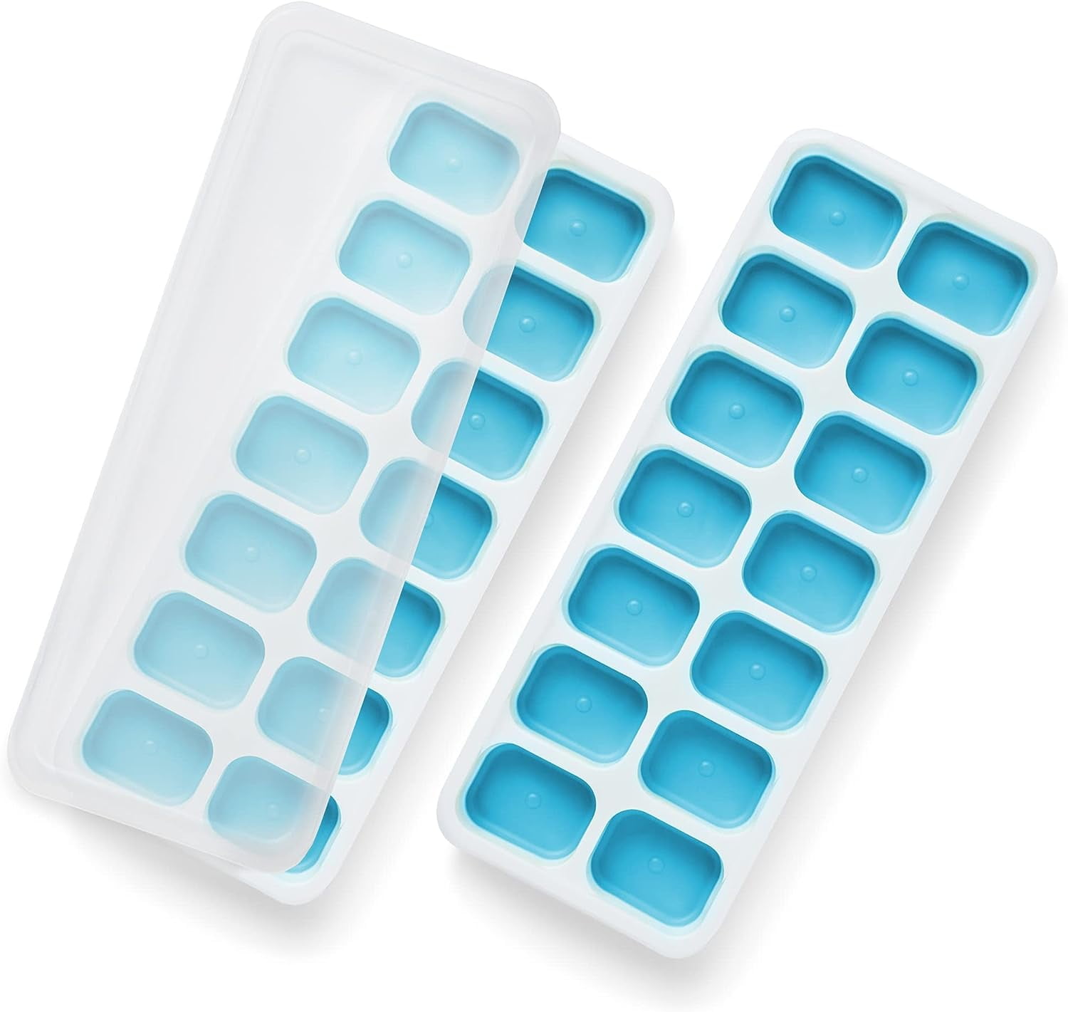 4pk Silicone Ice Cube Trays with Non-Spill Lids, Easy to Remove Ice ...
