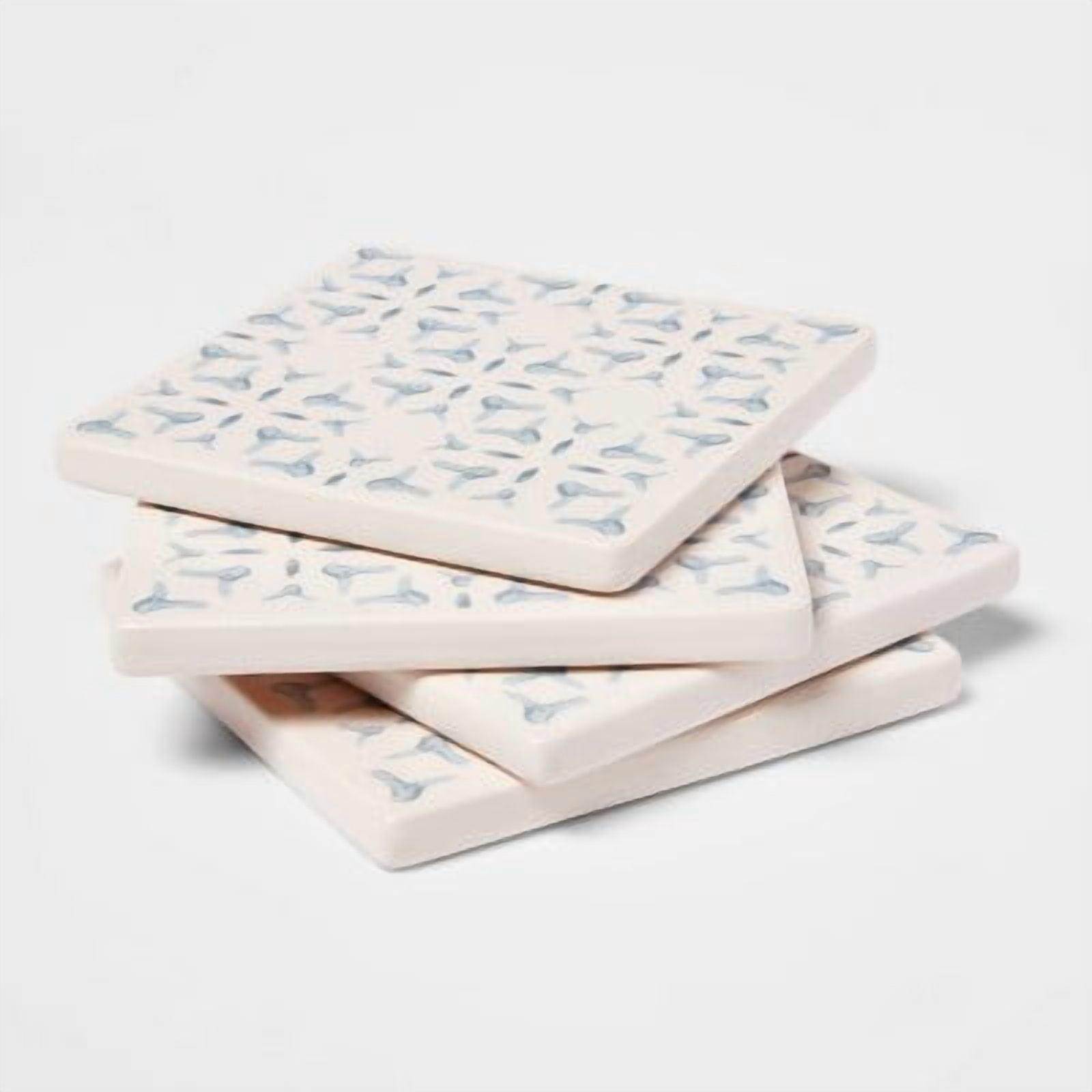 4pk Stoneware Stamp Coasters Light Blue - Traditional Drink Coasters ...