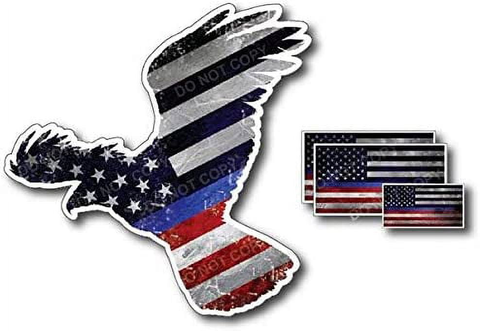 4pk Thin Blue Line American Flag Bald Eagle USA Decal Sticker Truck ...