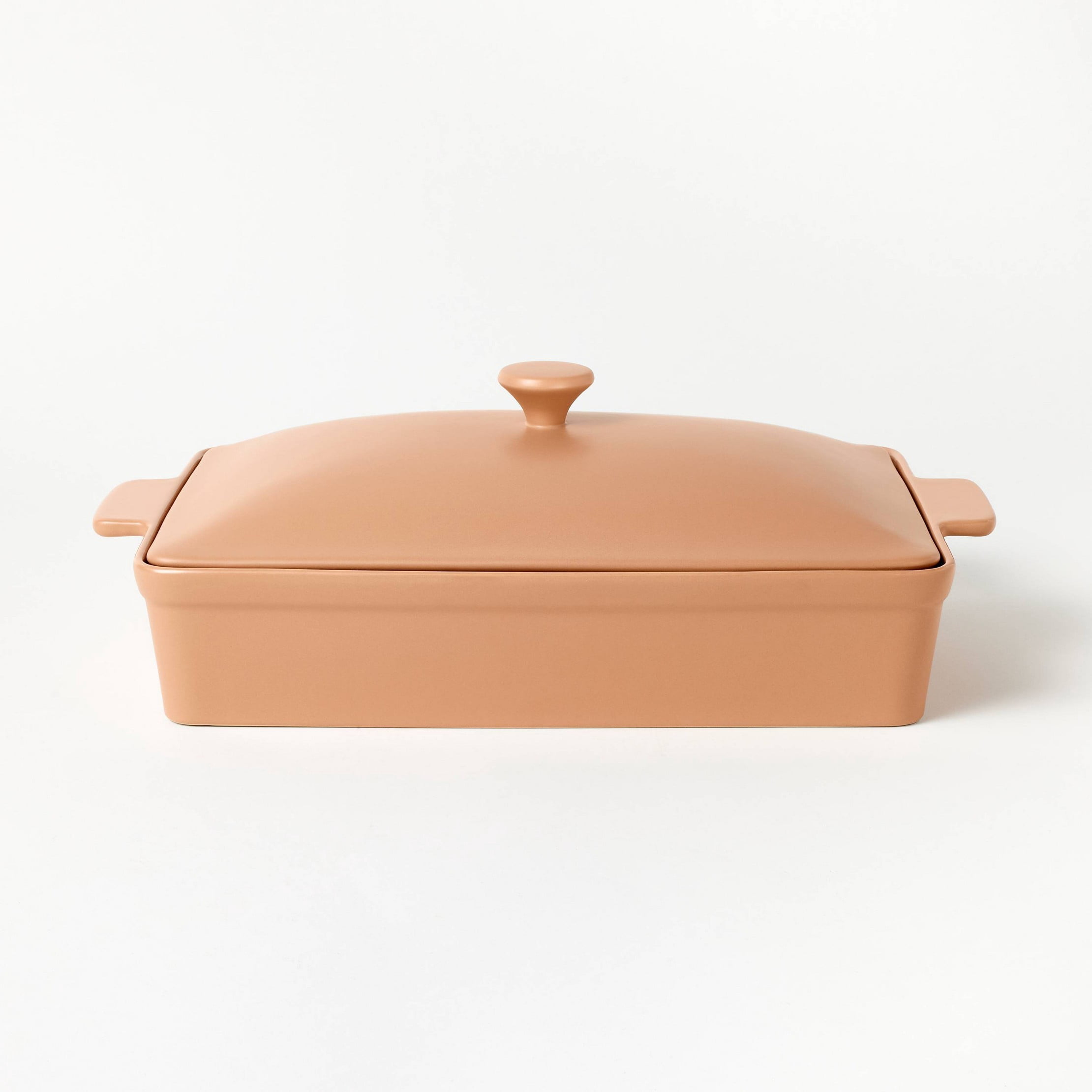 4qt Stoneware Rectangle Baking Dish with Lid Terracotta Orange ...