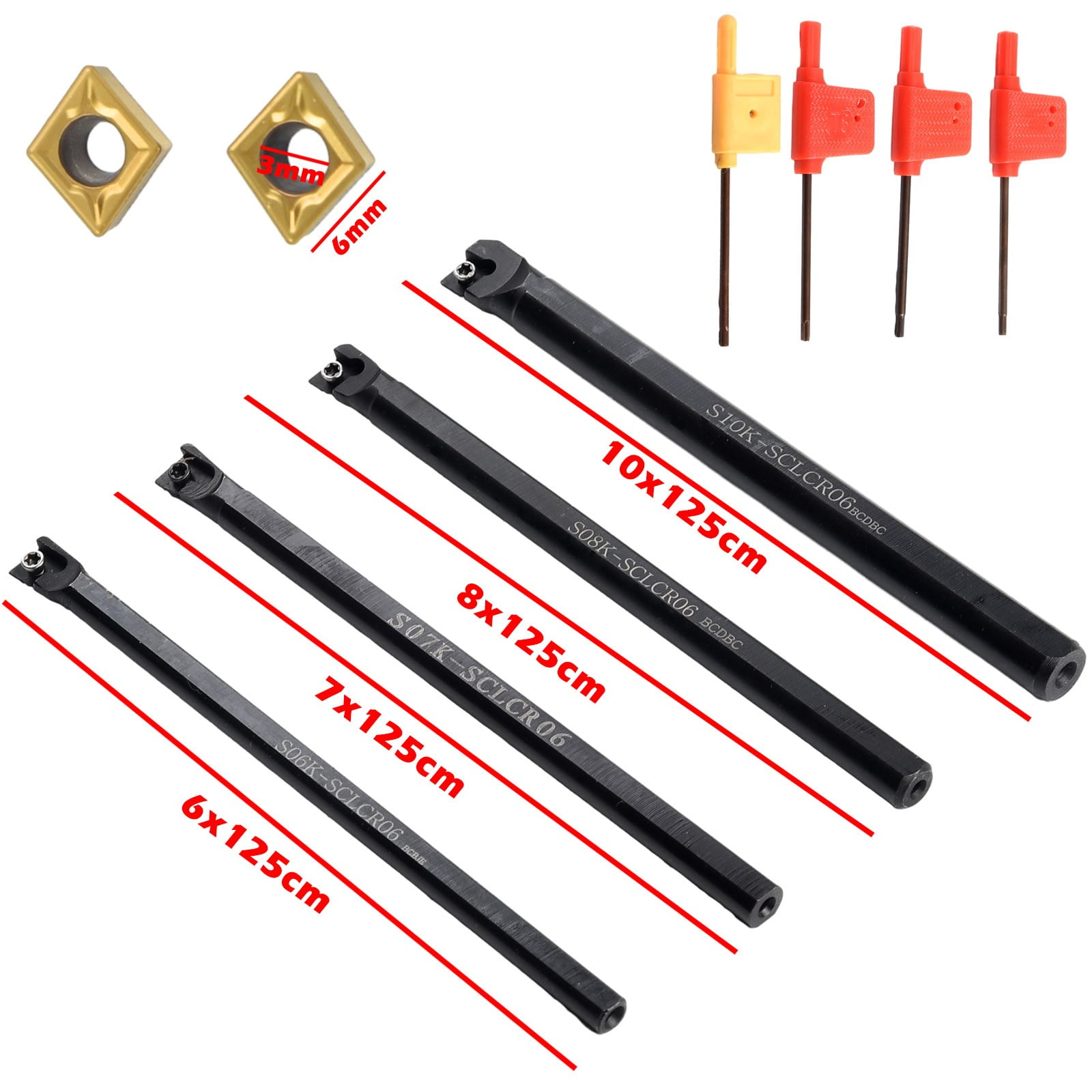 4set 6/7/8/10mm Lathe Turning Tool Holder Boring Bar With Carbide ...