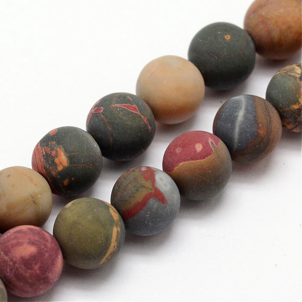 4strands Natural Polychrome Jasper/Picasso Jasper Frosted Bead Strands ...
