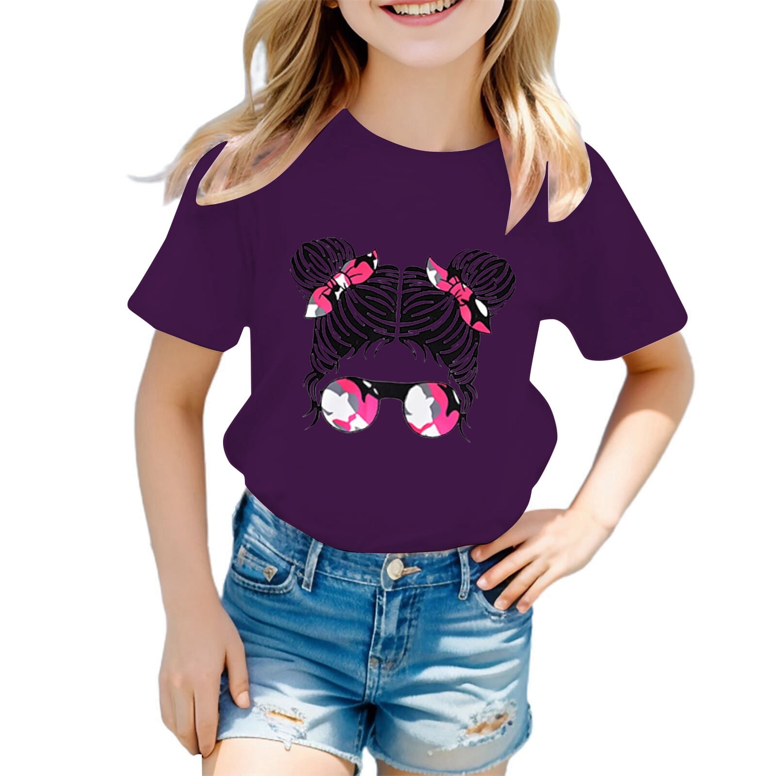 4t Girls Shirts Cute Graphic Print Short Sleeve T-Shirt Cool Crew Neck ...