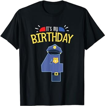 4th Birthday 4 Year Old Boys Police Officer Uniform T-shirt - Walmart.com