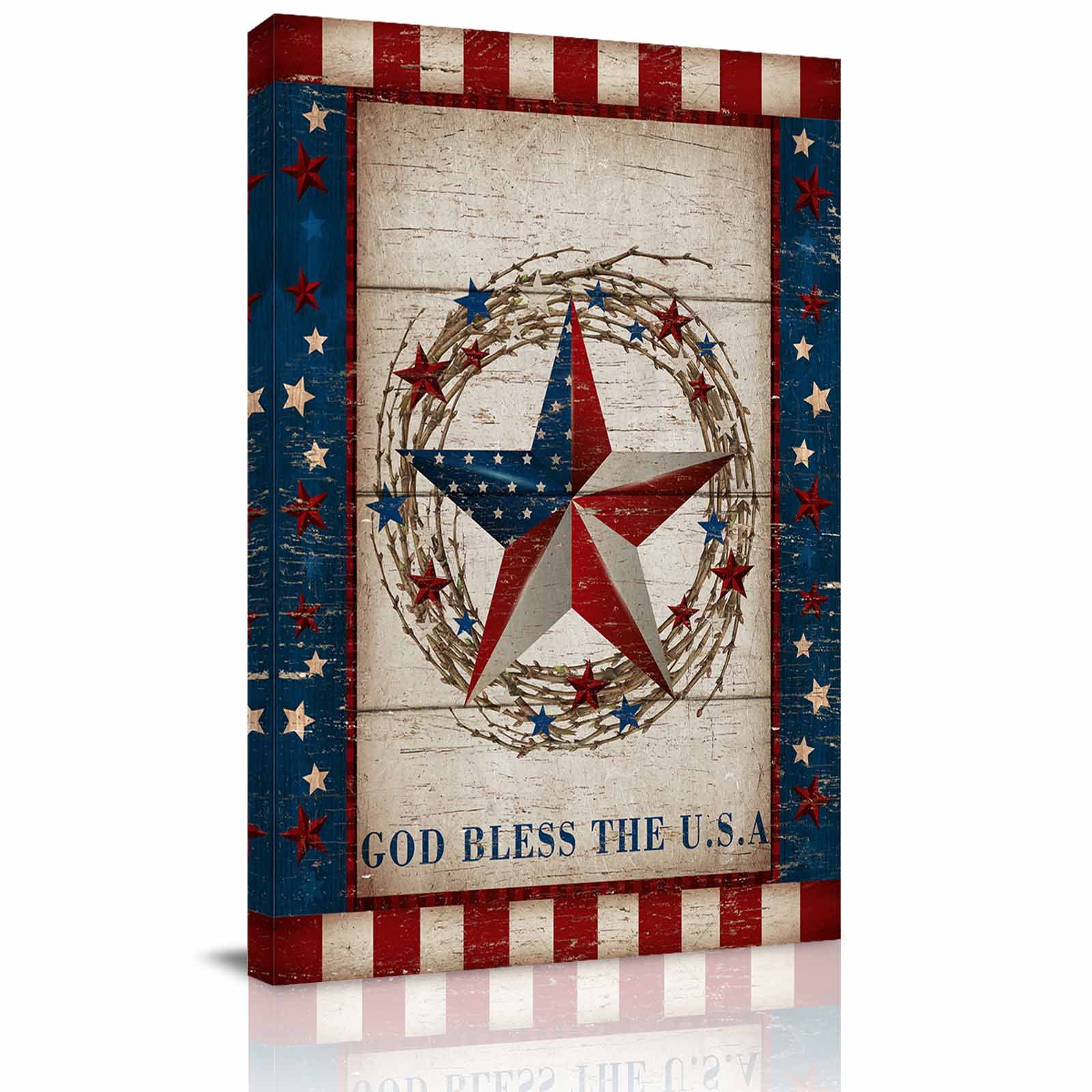 4th of Canvas Wall Art for Living Room, July Patriotic Red and Blue ...