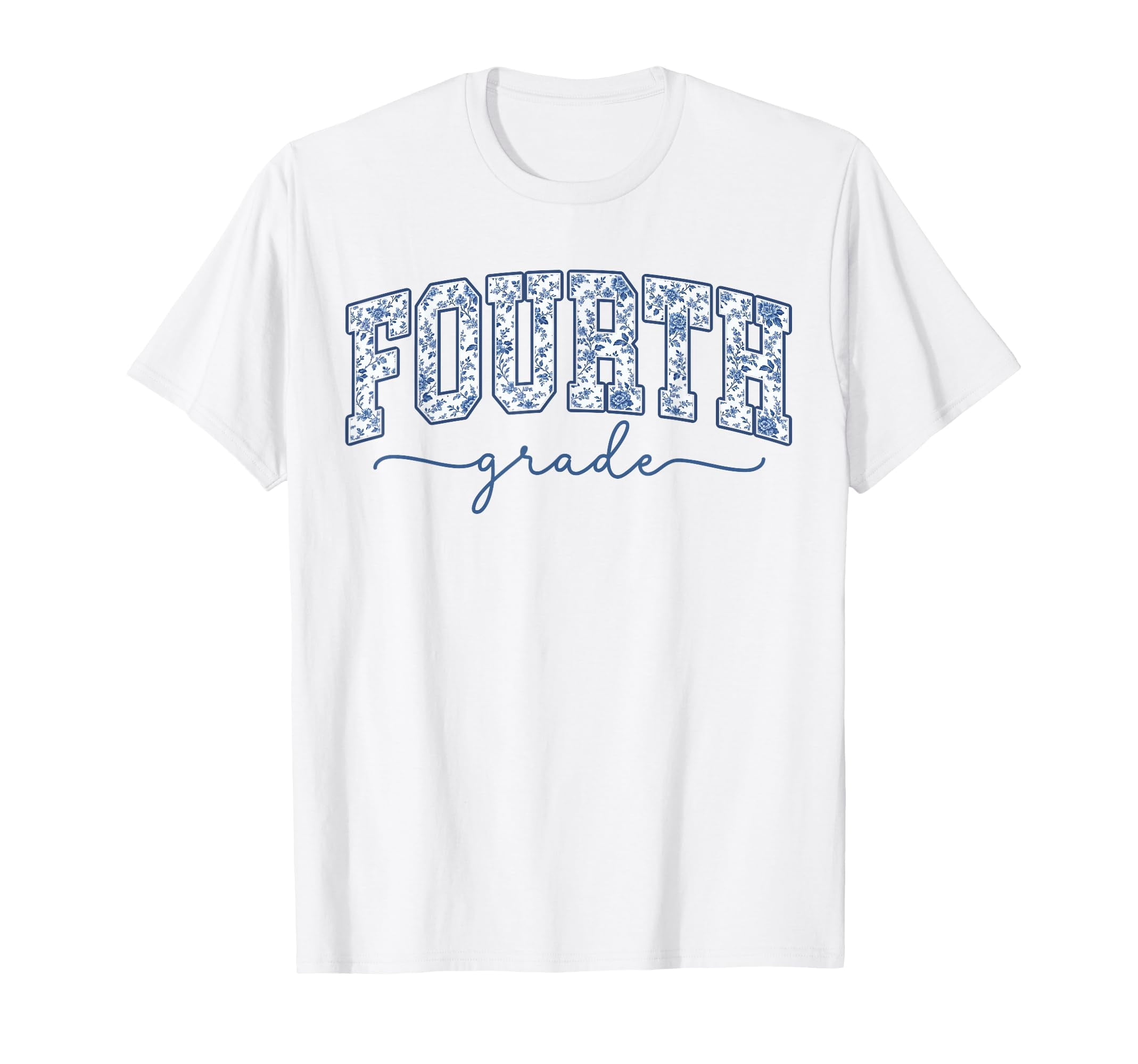 4th Grade Back to School Fourth Grade Blue Toile Teacher T-Shirt ...