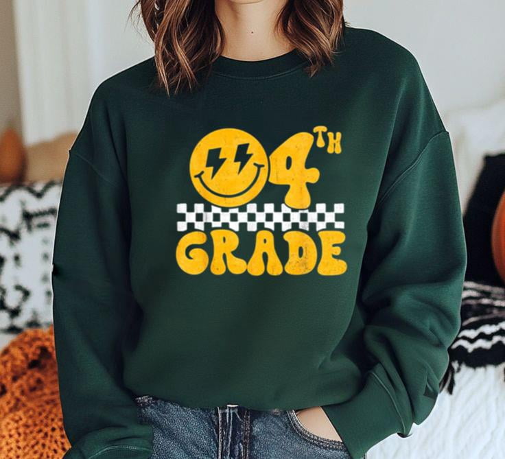 4th Grade Groovy Smile Face Teacher Boys Girls T-Shirt, Sweatshirt ...