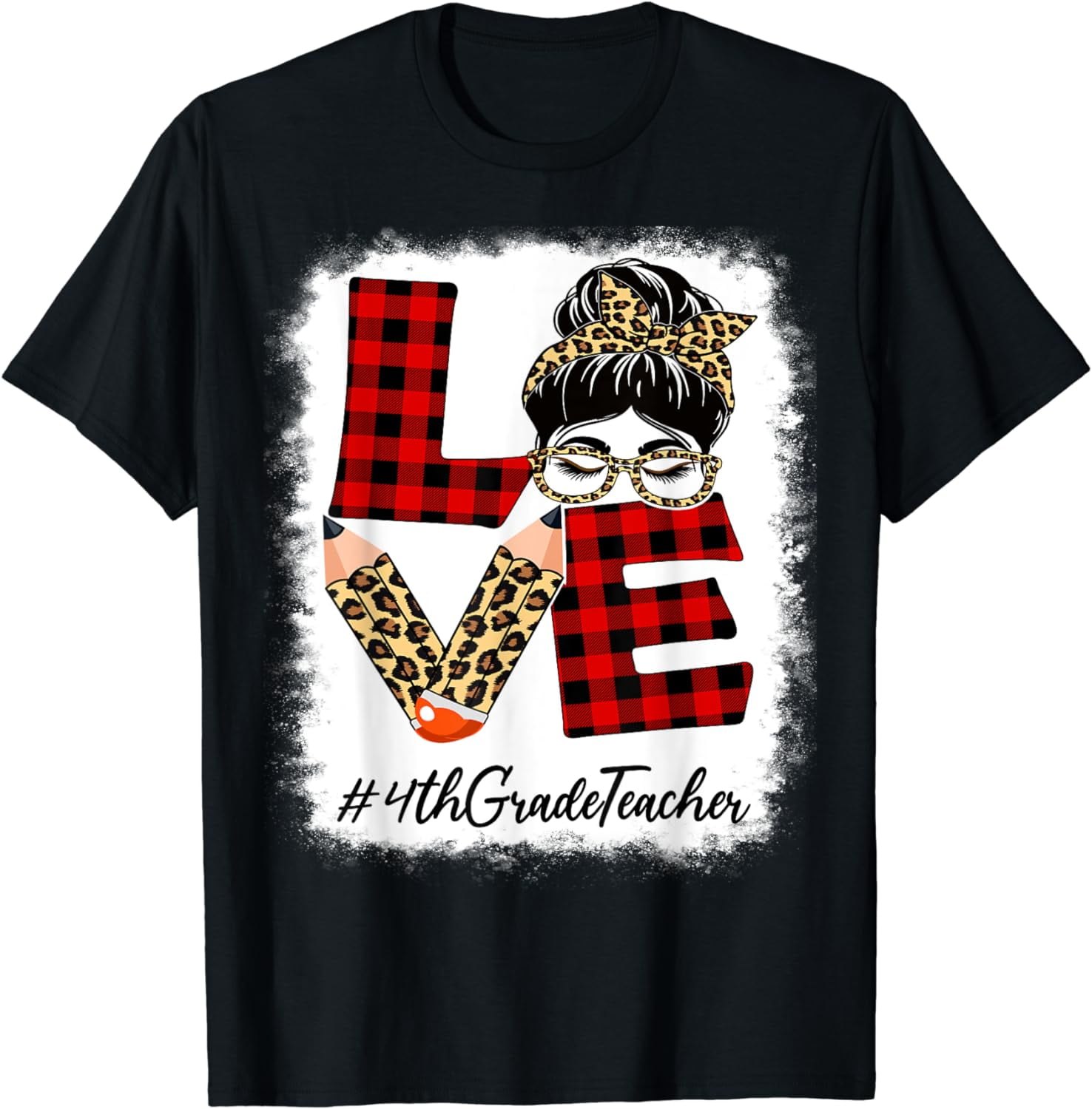 4th Grade Teacher Love Messy Bun Leopard Back To School T-Shirt ...