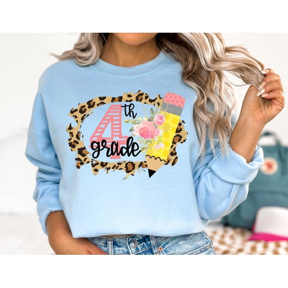 4th Grade Teacher TShirt Leopard Pencil Design - Walmart.com