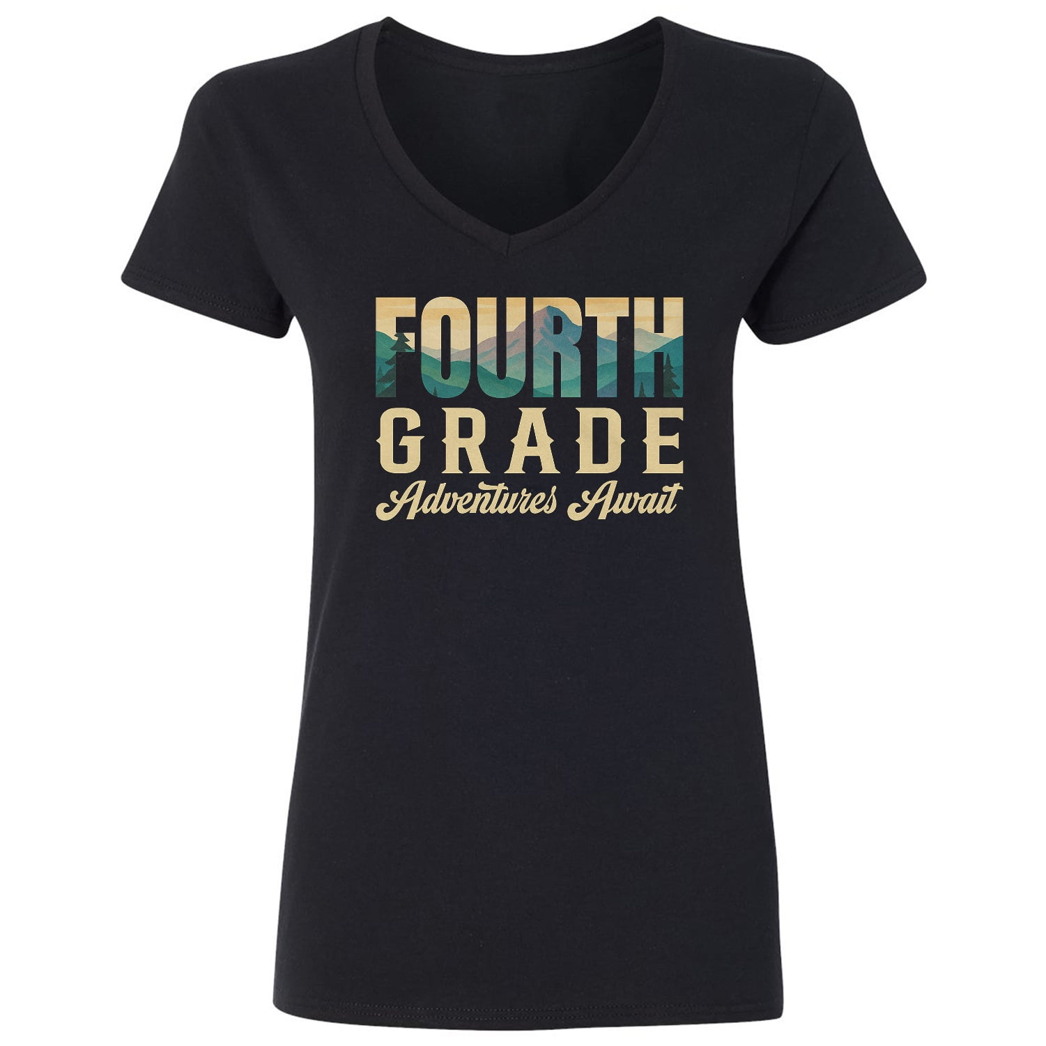 4th Grade The Adventures Await - Funny Back to School Ladies' V-Neck ...