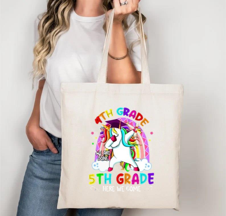 4th Grade to 5th Grade Tote Bag Fun Unicorn Transition for School Kids ...