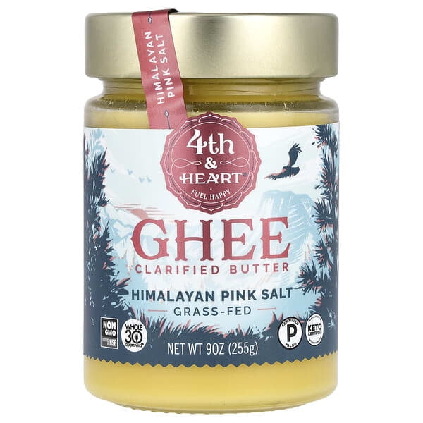 4th & Heart, Ghee Clarified Butter, Grass-Fed, Himalayan Pink Salt, 9 oz Pack of 2 - Walmart.com