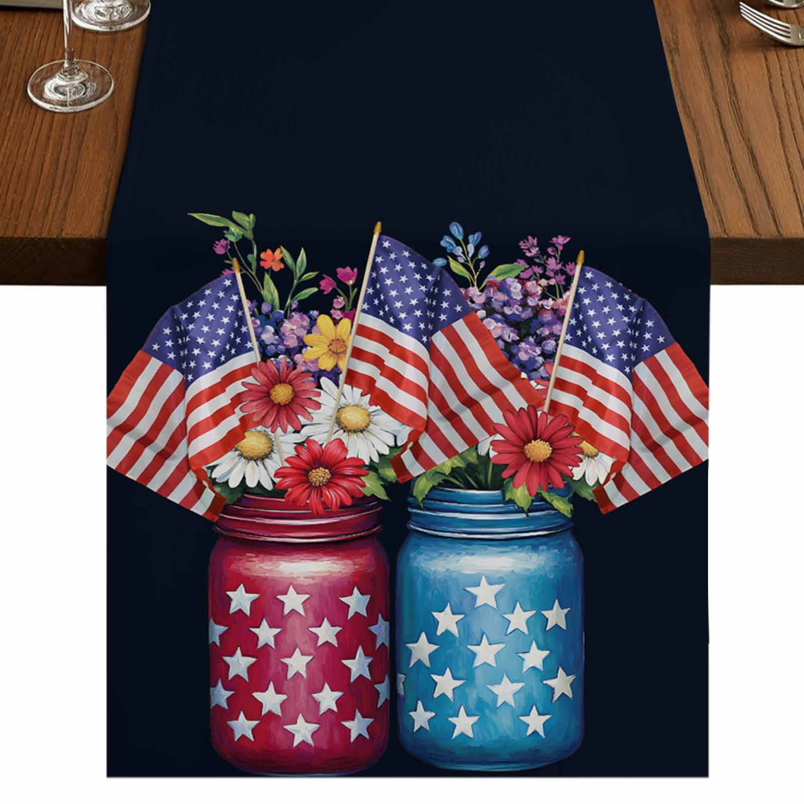 4th of July 120 Inch Table Runner, American Flag Independence Day ...