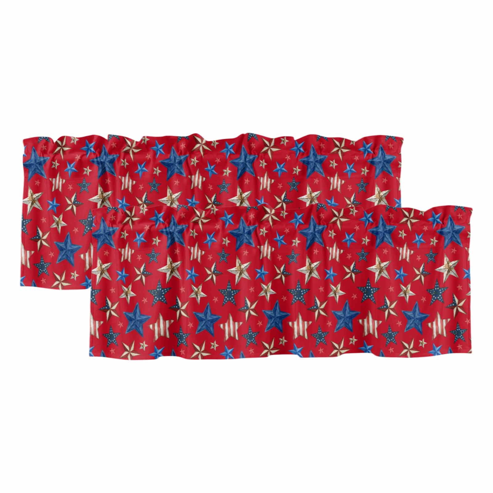 4th of July 2 Panels Kitchen Valance, Mottled Usa Flag Striped Stars ...
