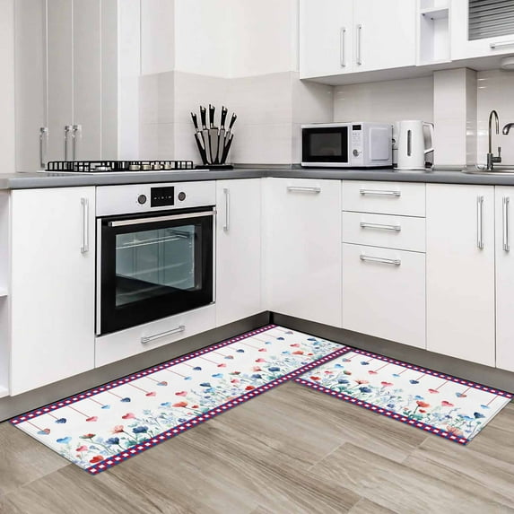 4th of July 2 Pieces Non-Slip Kitchen Mat Set Spring Floral Love Heart ...