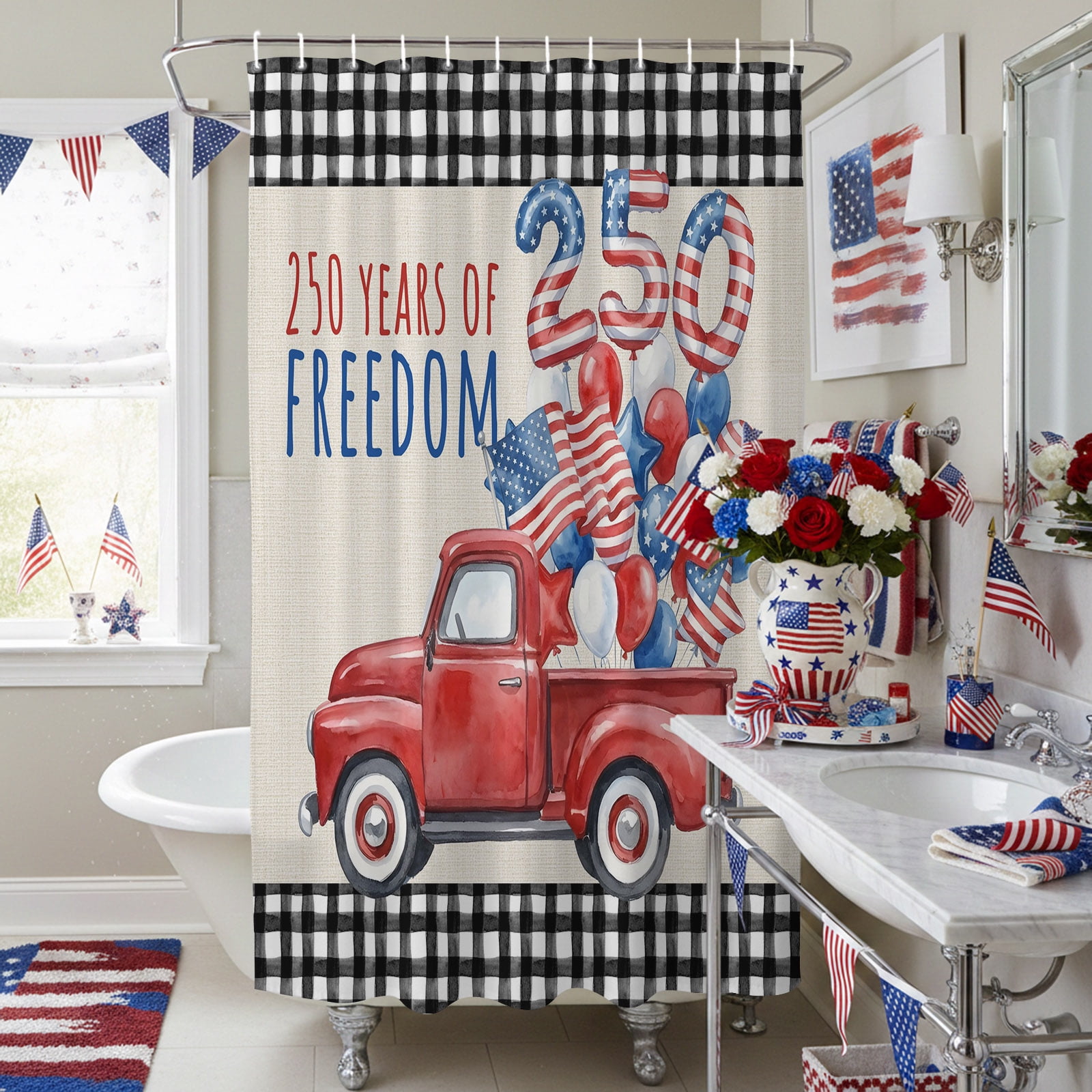 4th of July 250 Years of Freedom Shower Curtain for Bathroom, Farm Red ...
