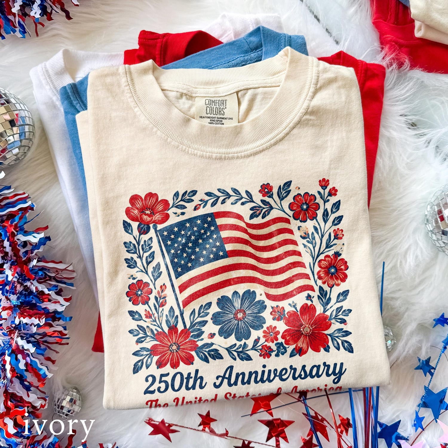 4th July 250th Year Floral USA Flag Shirt, America Anniversary ...