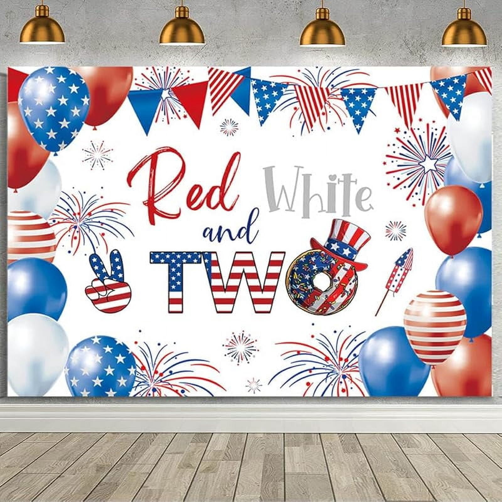 4th of July 2nd Birthday Backdrop Red White and Two Party Decorations ...