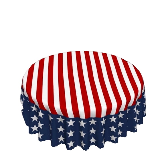 4th of July 60 Inch Red White Blue Stripe Star Round Tablecloth ...