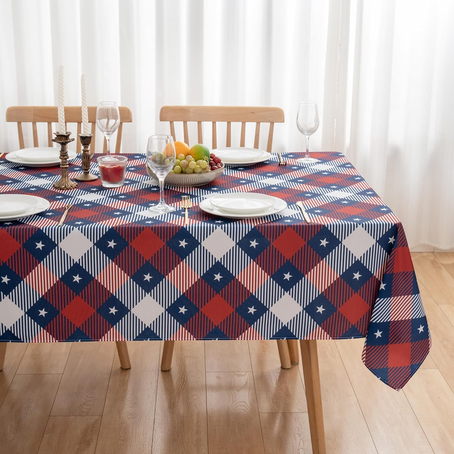 4th of July 60x102 Rectangle Tablecloth Patriotic Red Blue Buffalo ...
