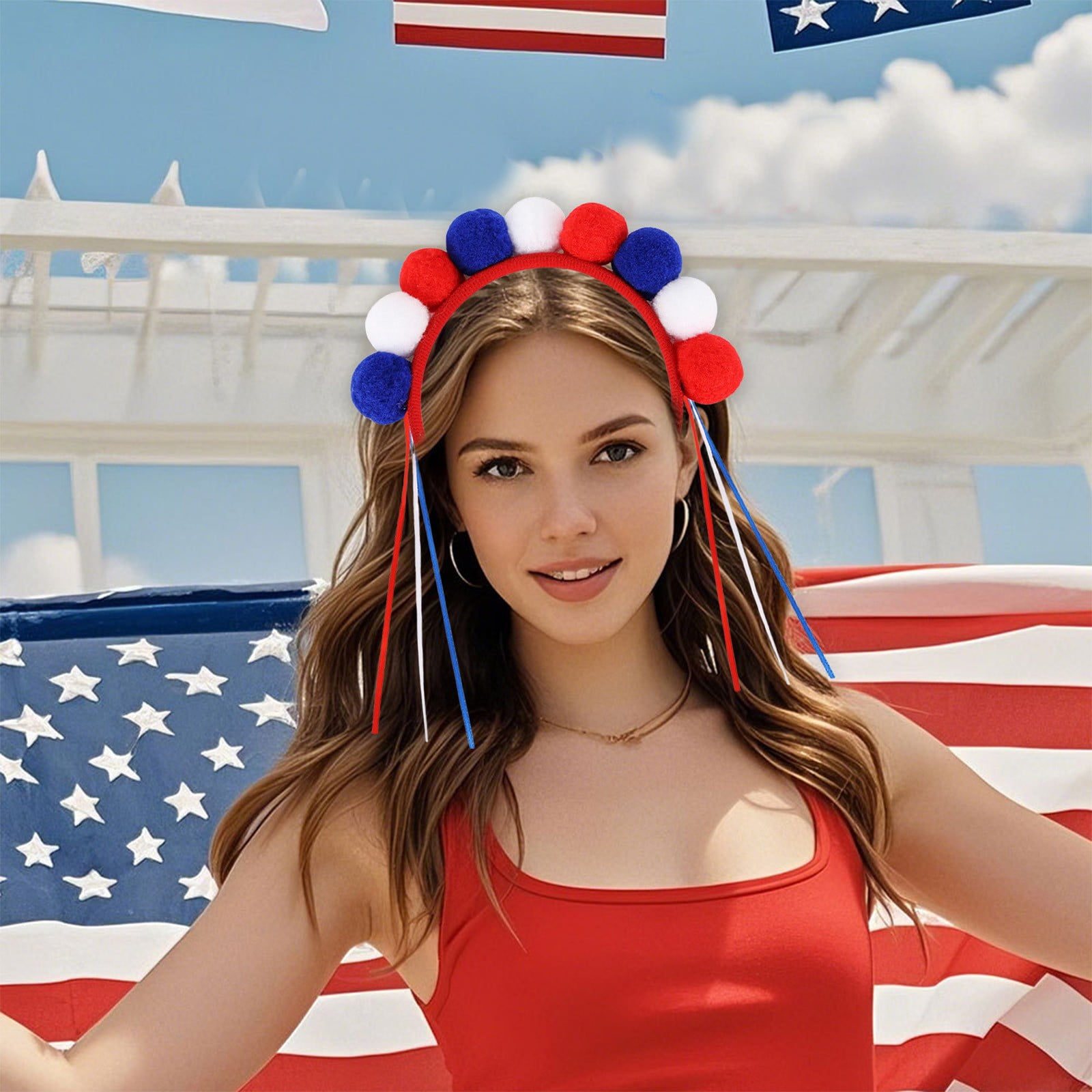 4th of July Accessories Clearance under $5! kkbbma Patriotic Pom Pom ...