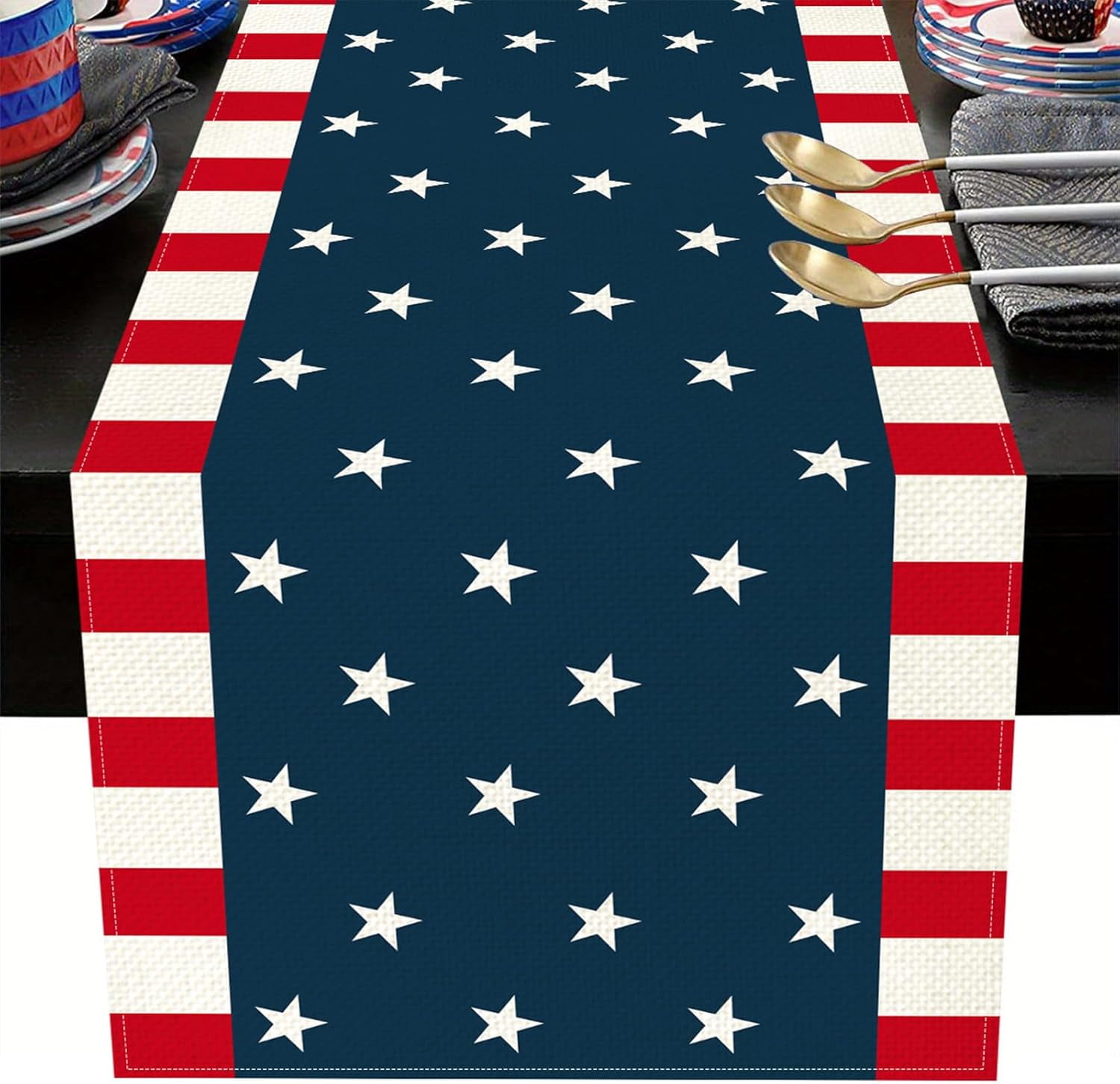 4th of July America Stars Stripes Patriotic Table Runner, Red White ...