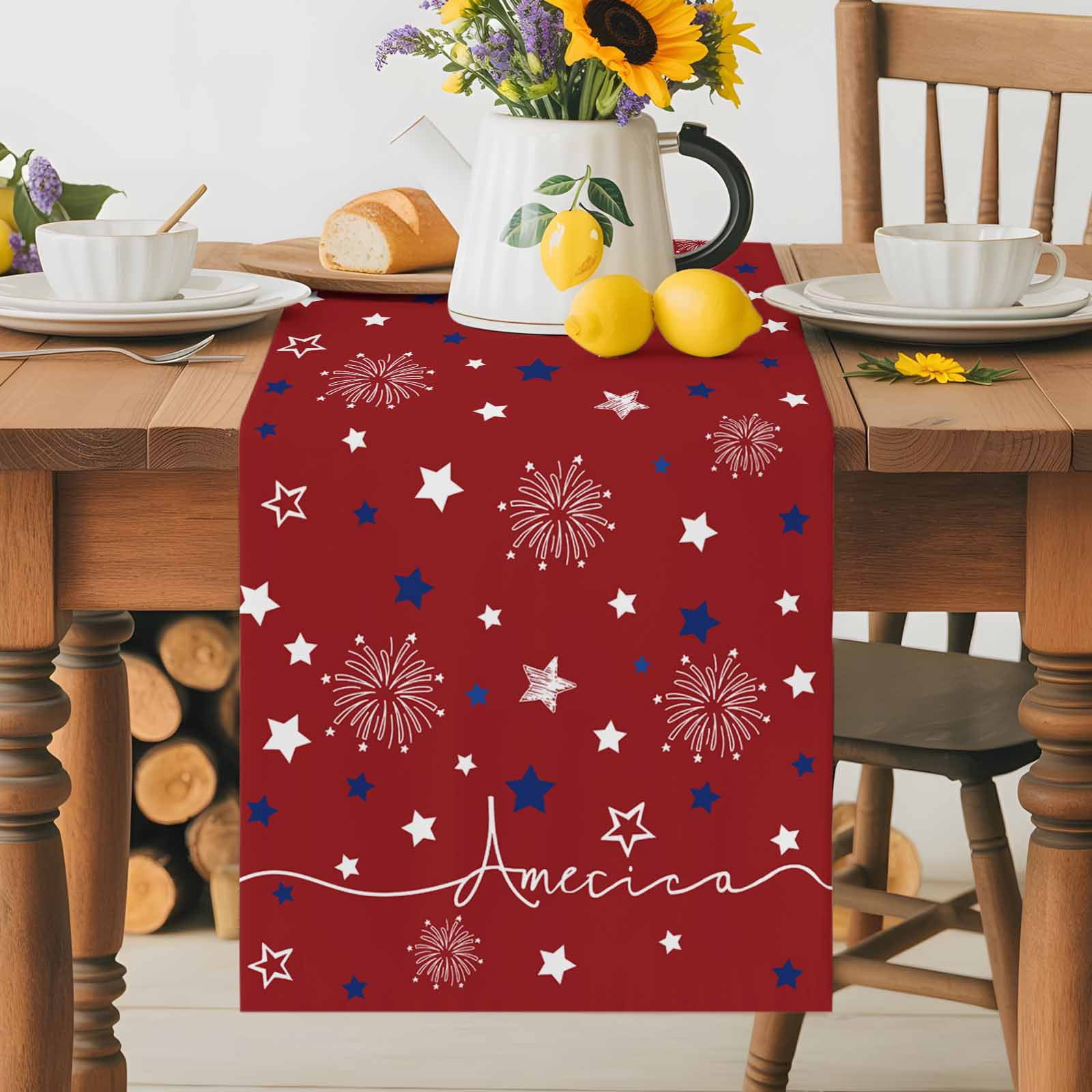 4th of July America White Blue Star Table Runner 70 Inches Long, Stripe ...