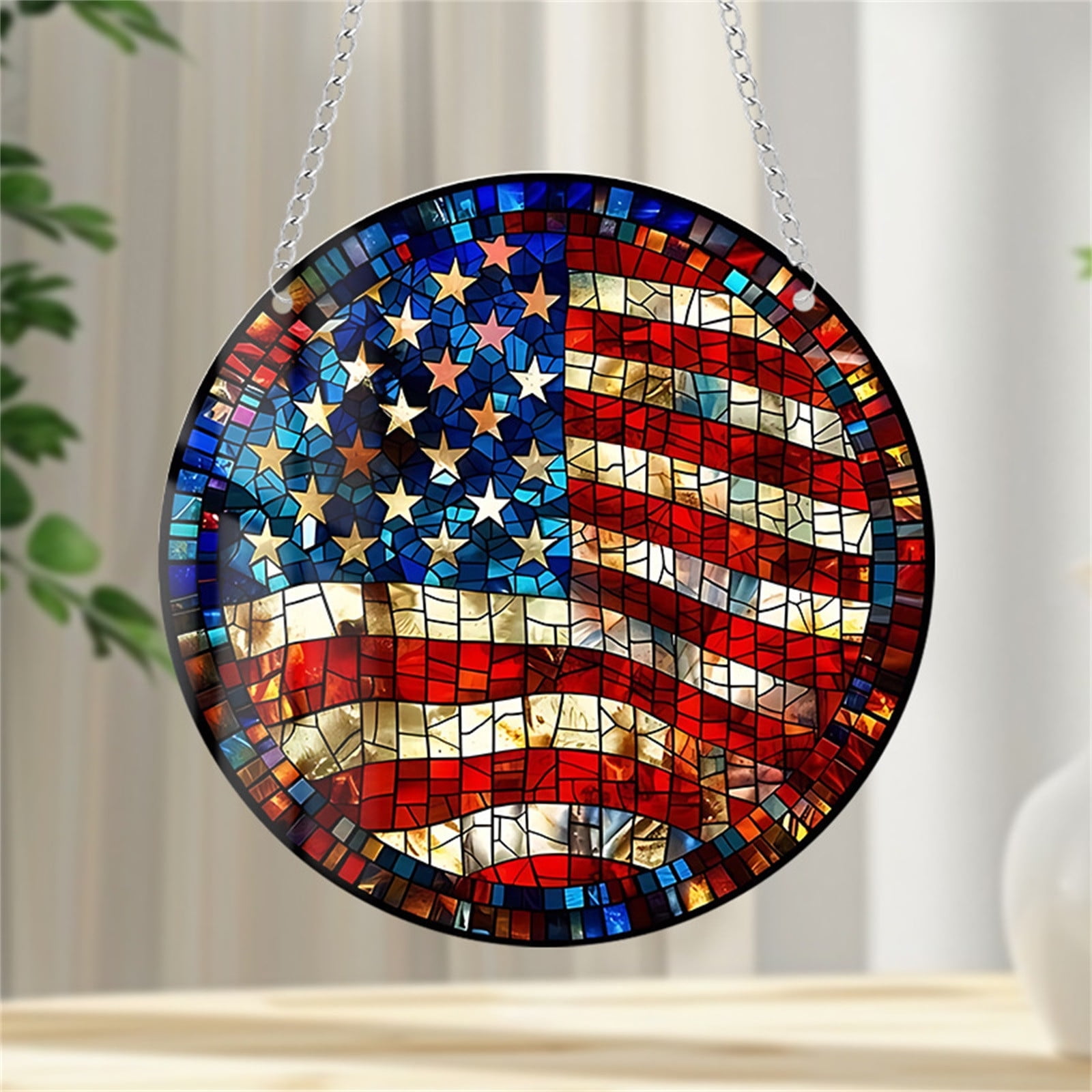 4th of July American Flag Acrylic Stained Glass Window Hanging Decor ...