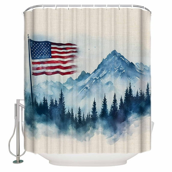 4th of July American Flag Bathroom Shower Curtains with 12 Hooks ...