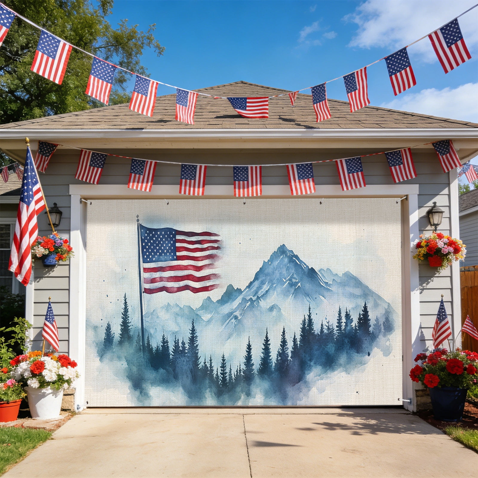 4th of July American Flag Garage Door Cover, Independence Day Forest ...