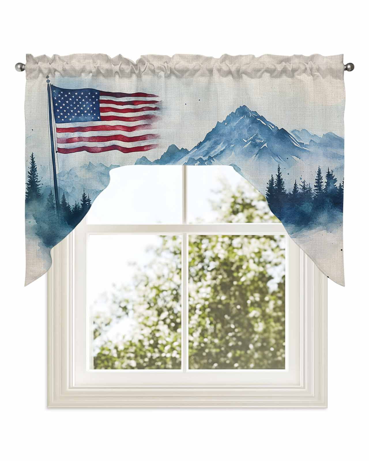 4th of July American Flag Kitchen Curtains Swag Valance for Windows ...
