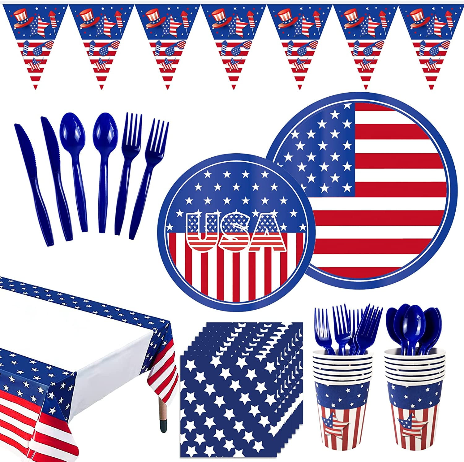 4th of July American Flag Party Tableware Set - Patriotic Disposable ...