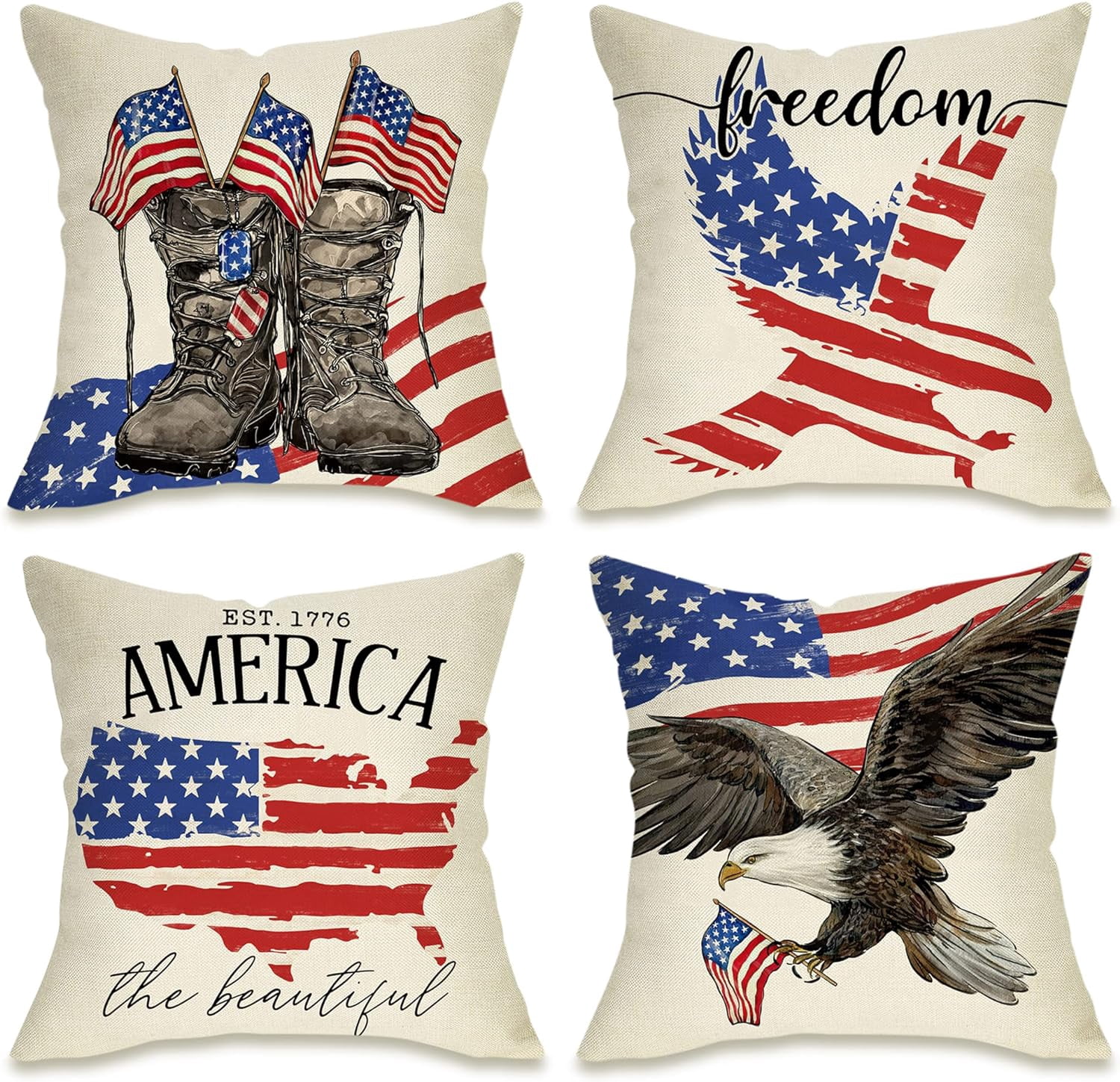 4th of July American Flag Patriotic Decorative Throw Pillow Cover 20 x ...