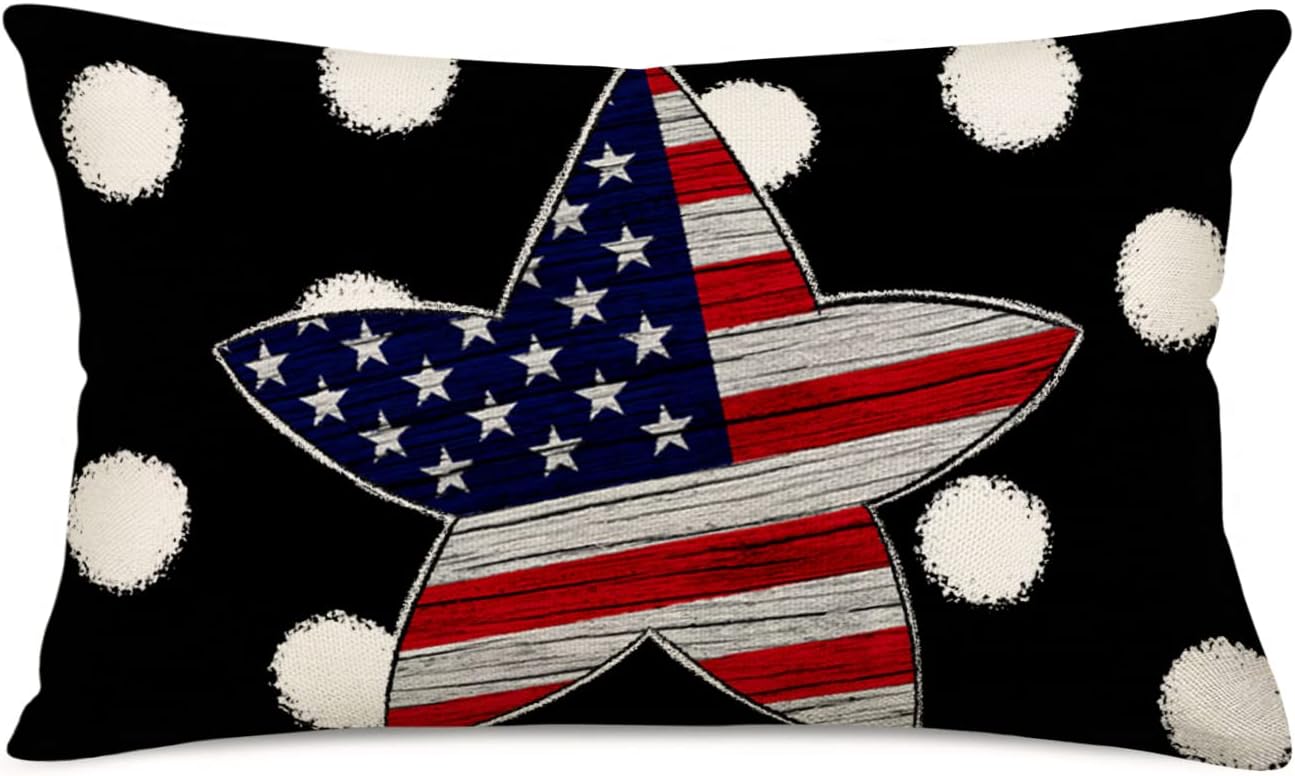 4th of July American Flag Pillow Covers Oblong 12x20 Inch Polka Dots ...