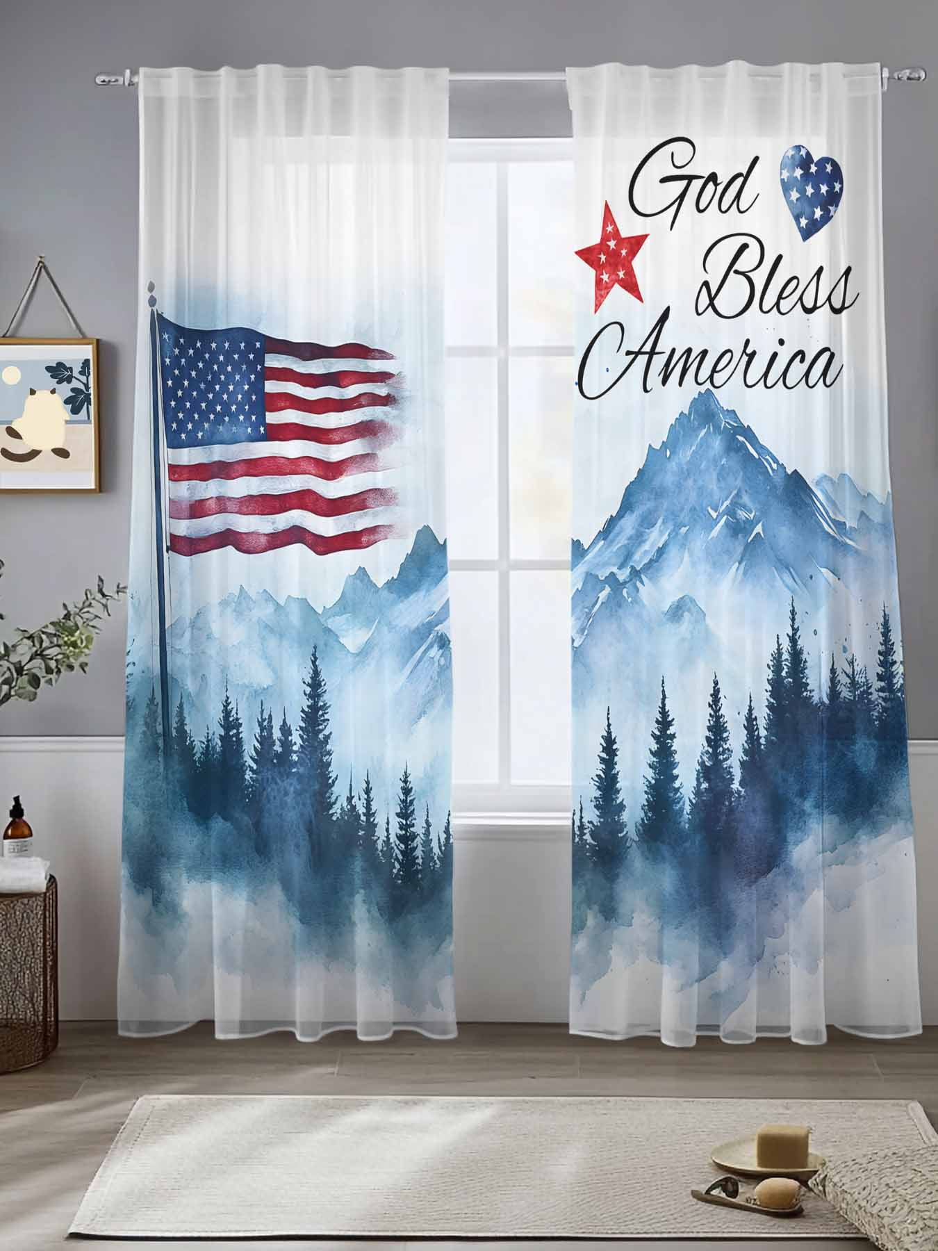 4th of July American Flag Sheer Curtains for Living Room Bedroom ...