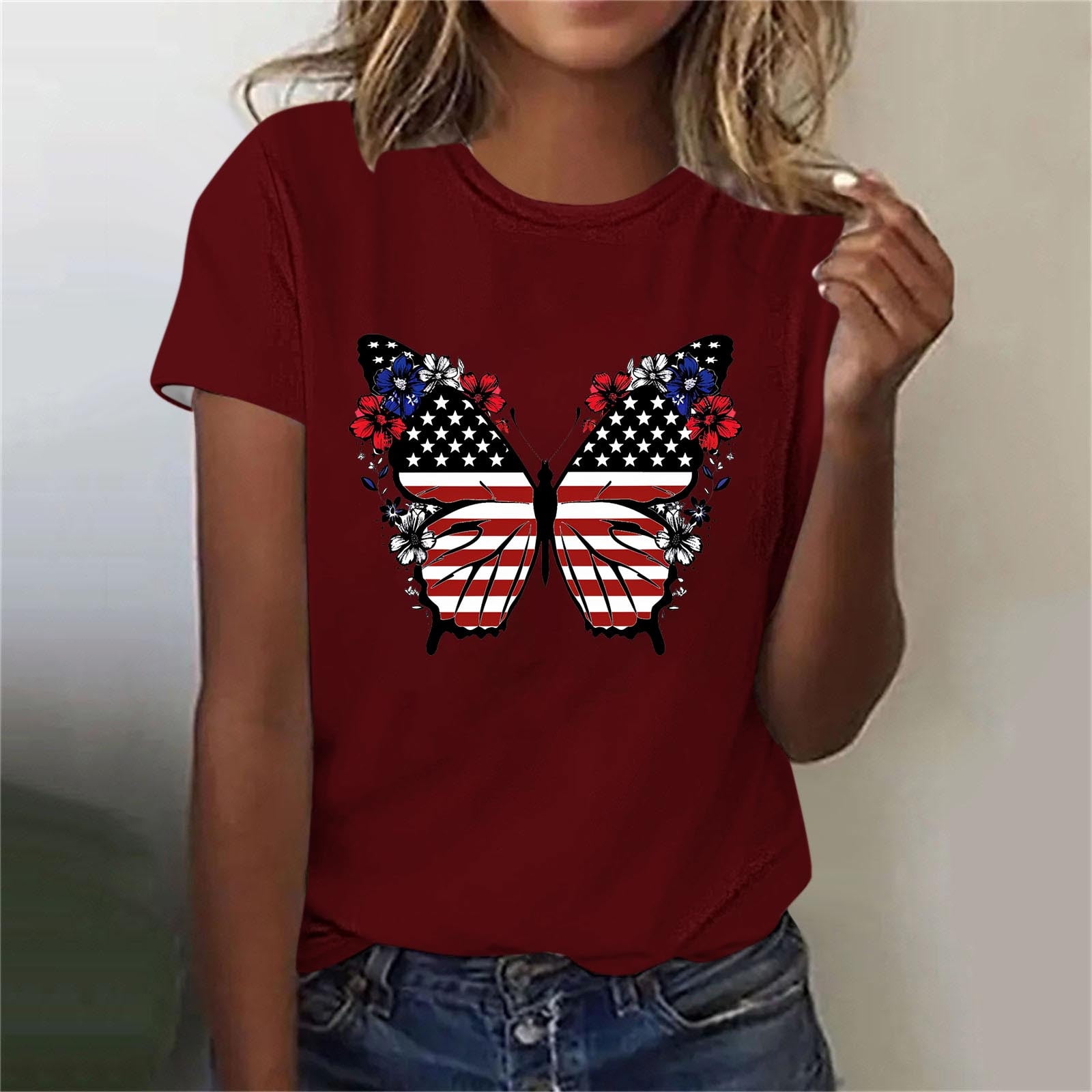 4th Of July American Flag T-Shirt For Women USA Independence Day ...