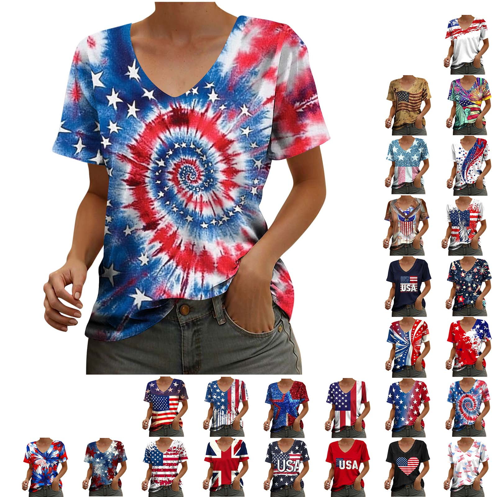 4th Of July American Flag T-Shirt For Women USA Independence Day ...
