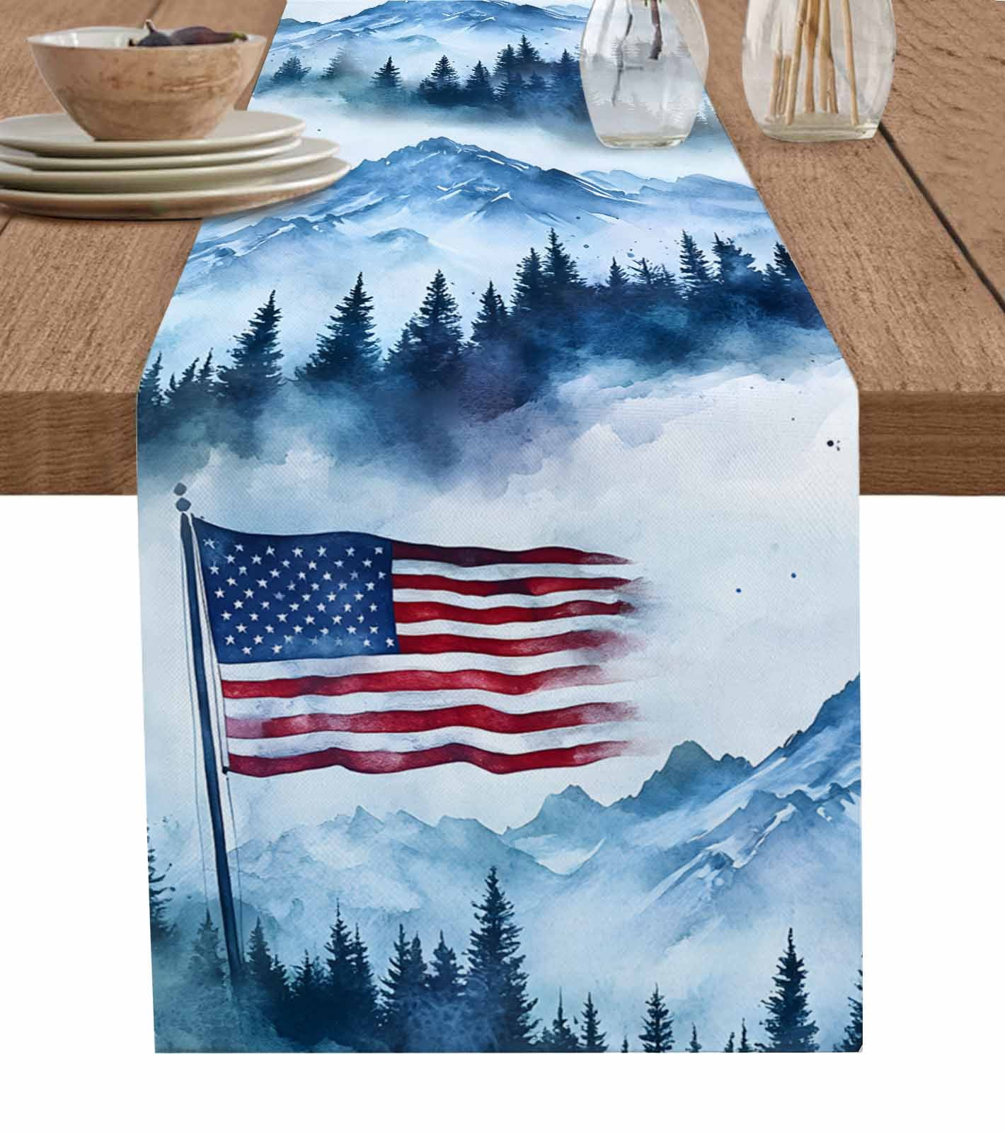 4th of July American Flag Table Runner 120 Inches, Forest Independence ...