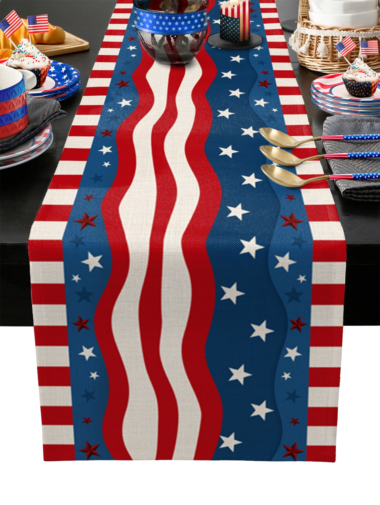 4th of July American Flag Table Runner 90 Inches, Independence Day Red ...
