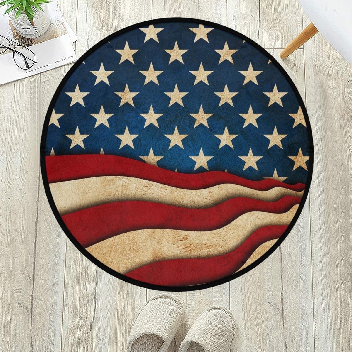 4th of July Anti Fatigue Round Area Rug, American Flag Non Slip ...
