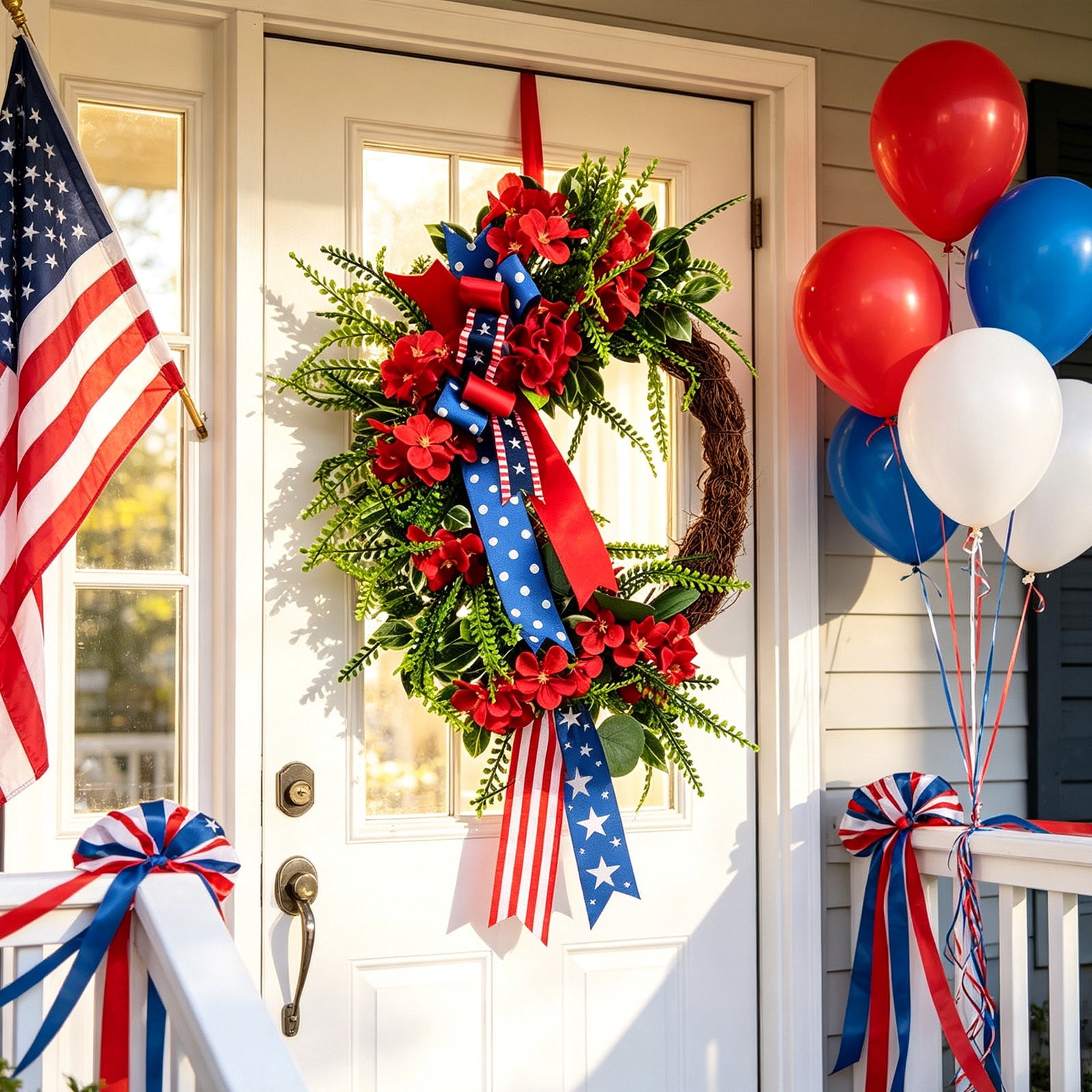 4th of July Artificial Flower Garland, Patriotic Star Polka Dot Print ...